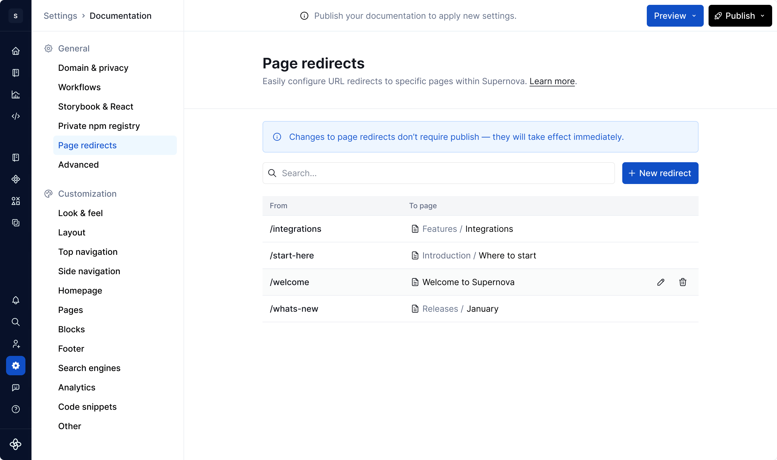 Page redirects | Made with Supernova