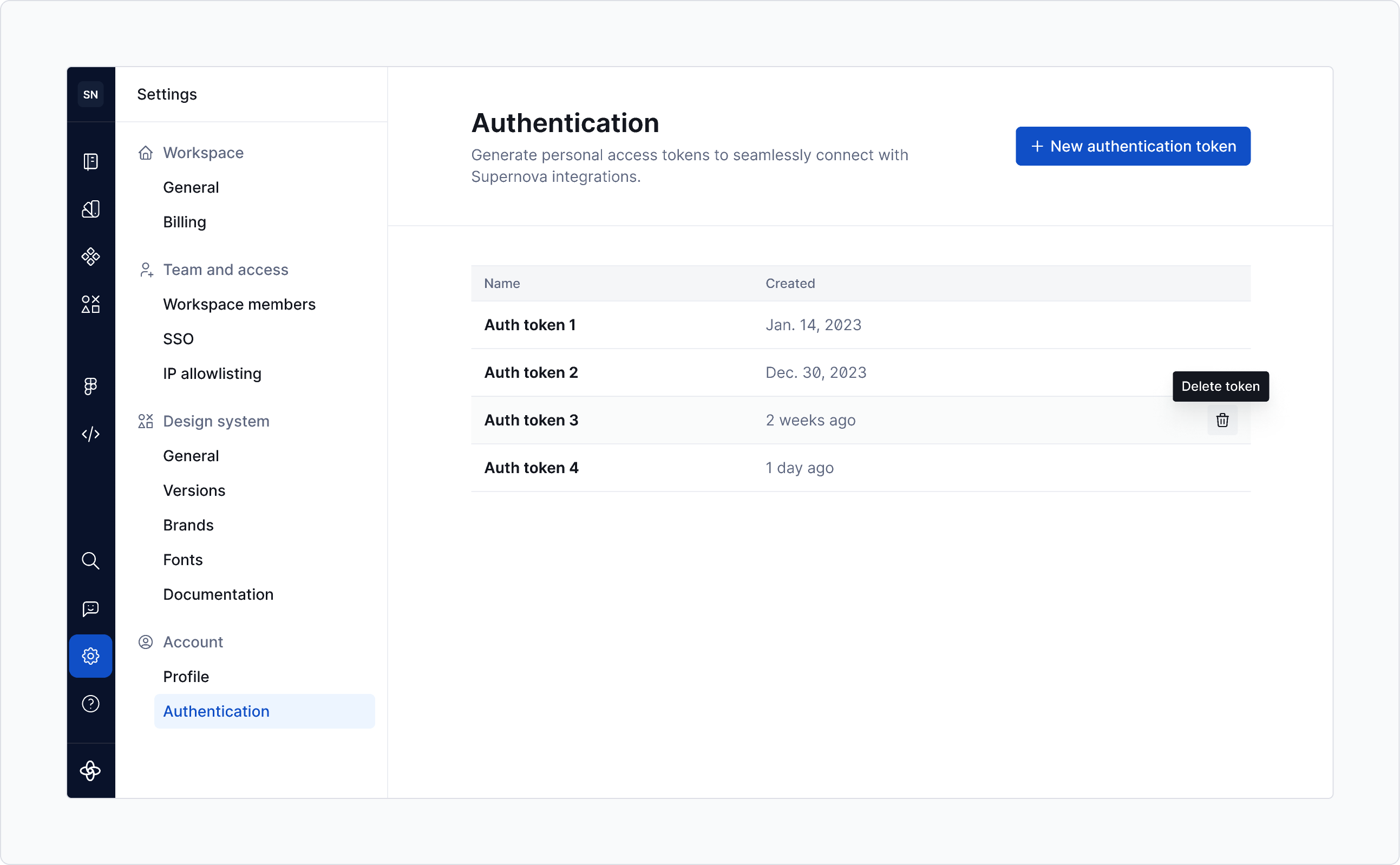Authentication tokens | Made with Supernova