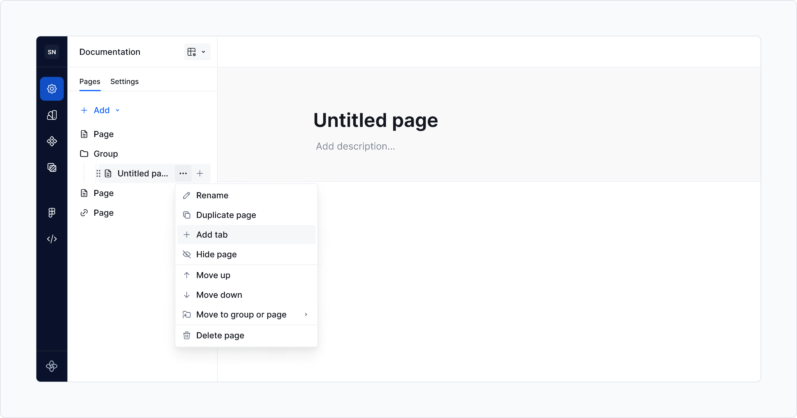 Tabbed pages | Pages, groups and tabs | Made with Supernova