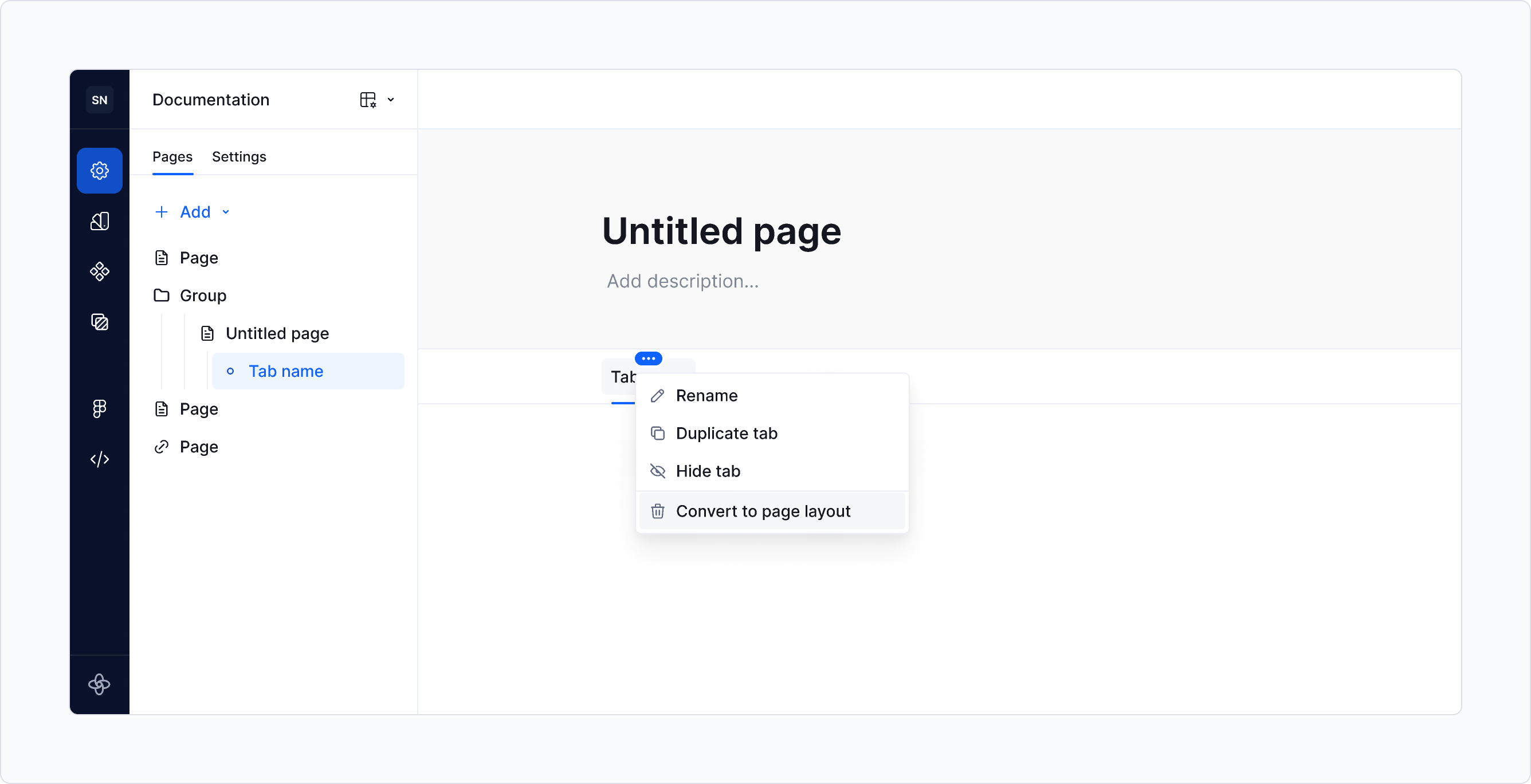 Tabbed pages | Pages, groups and tabs | Made with Supernova