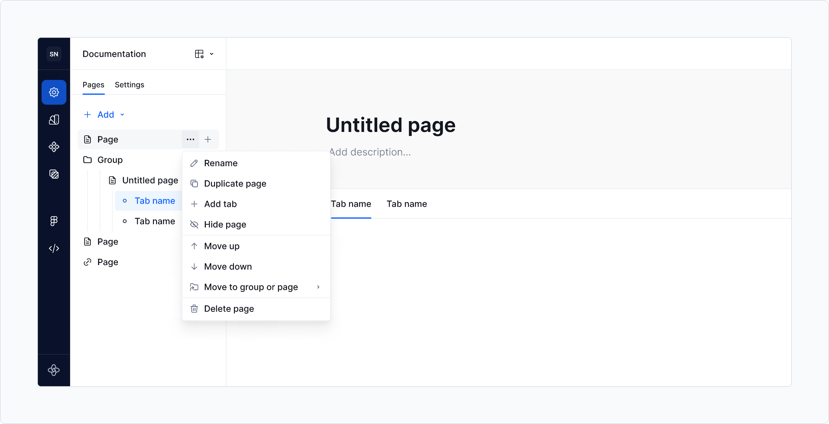 Tabbed pages | Pages, groups and tabs | Made with Supernova