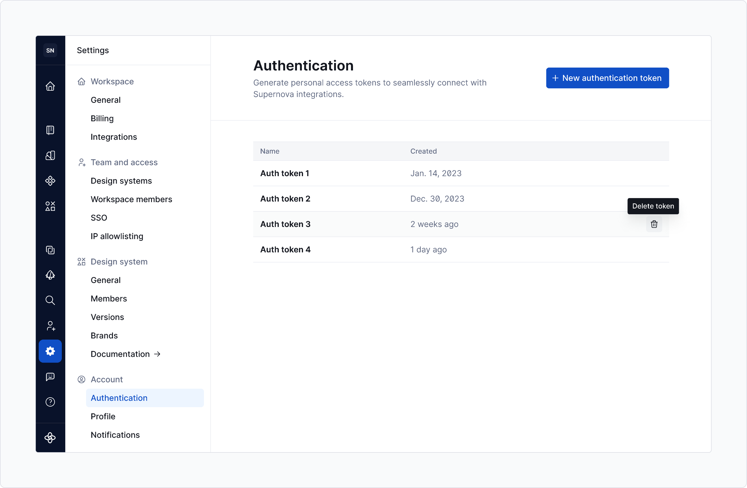 Authentication Tokens Made With Supernova