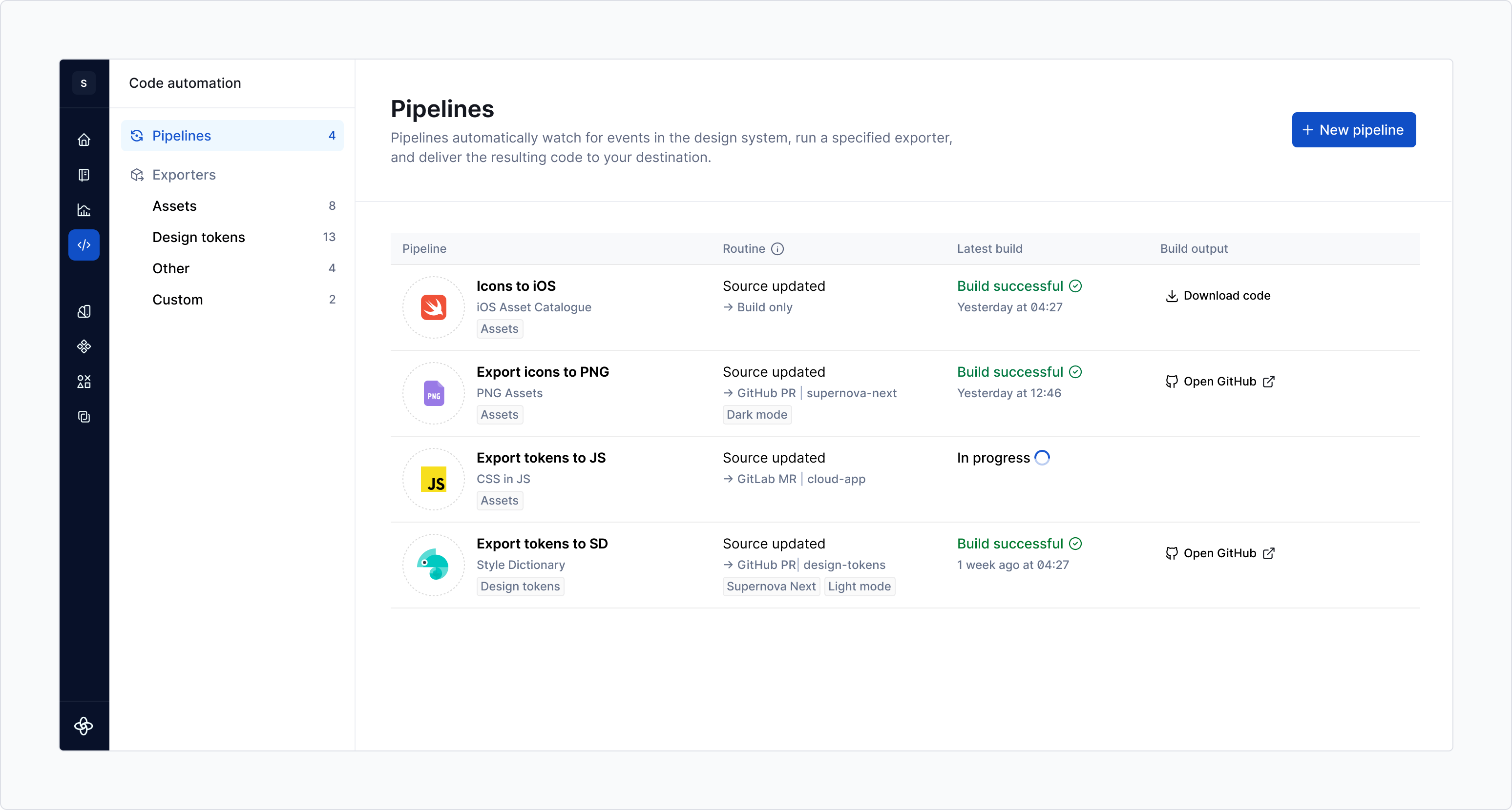 Create a pipeline | Creating code pipelines | Made with Supernova