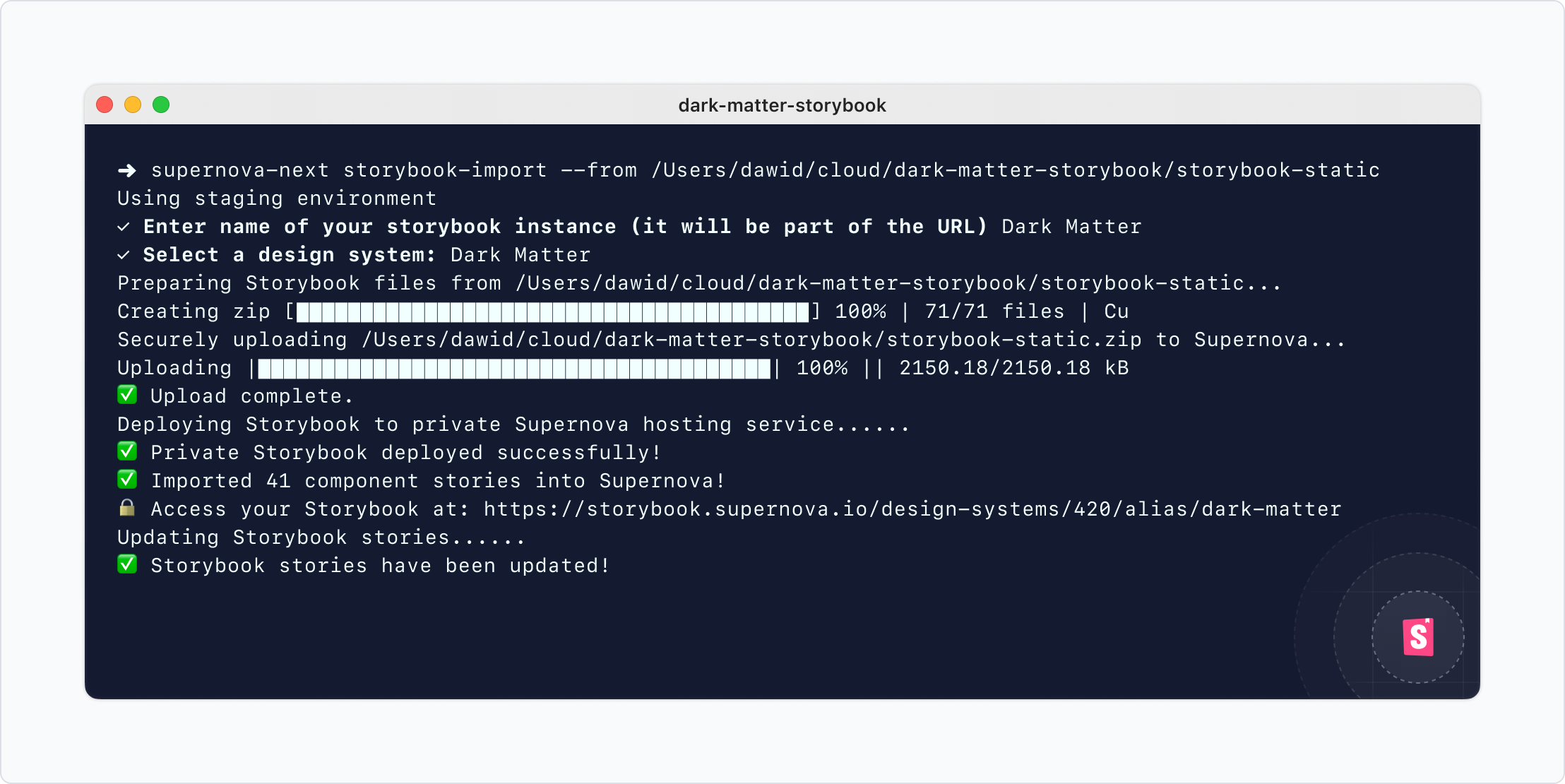 Import using CLI | Connecting Storybook | Made with Supernova