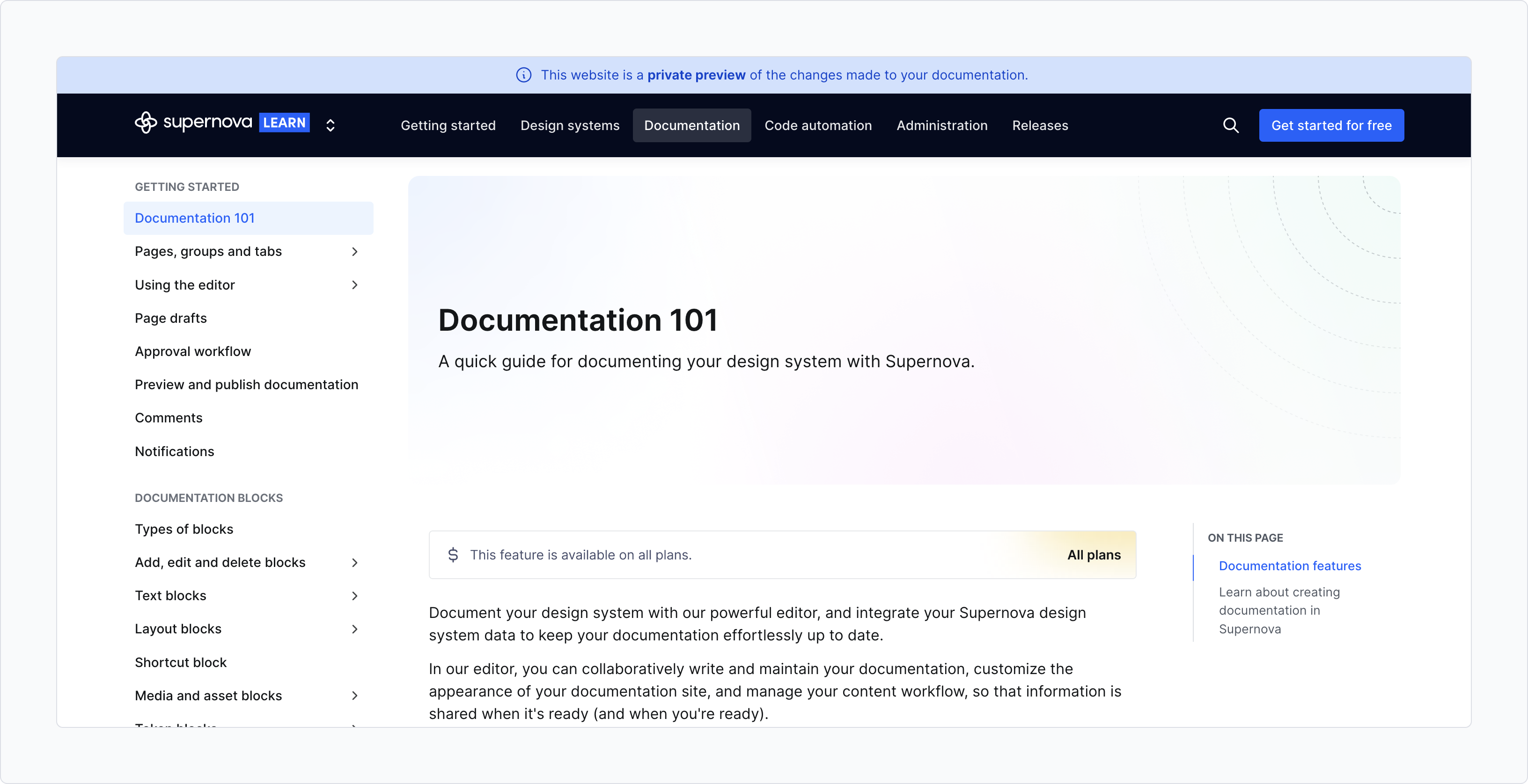 Preview and publish documentation | Made with Supernova