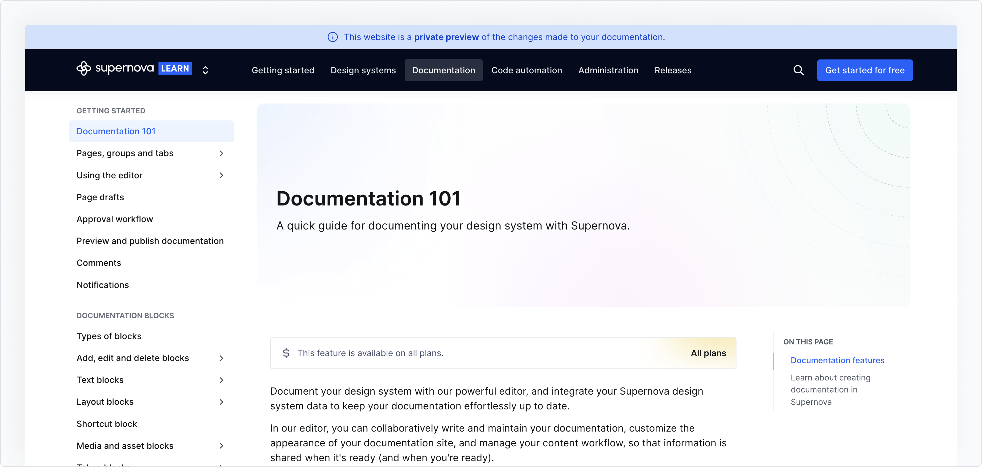 Preview and publish documentation | Made with Supernova