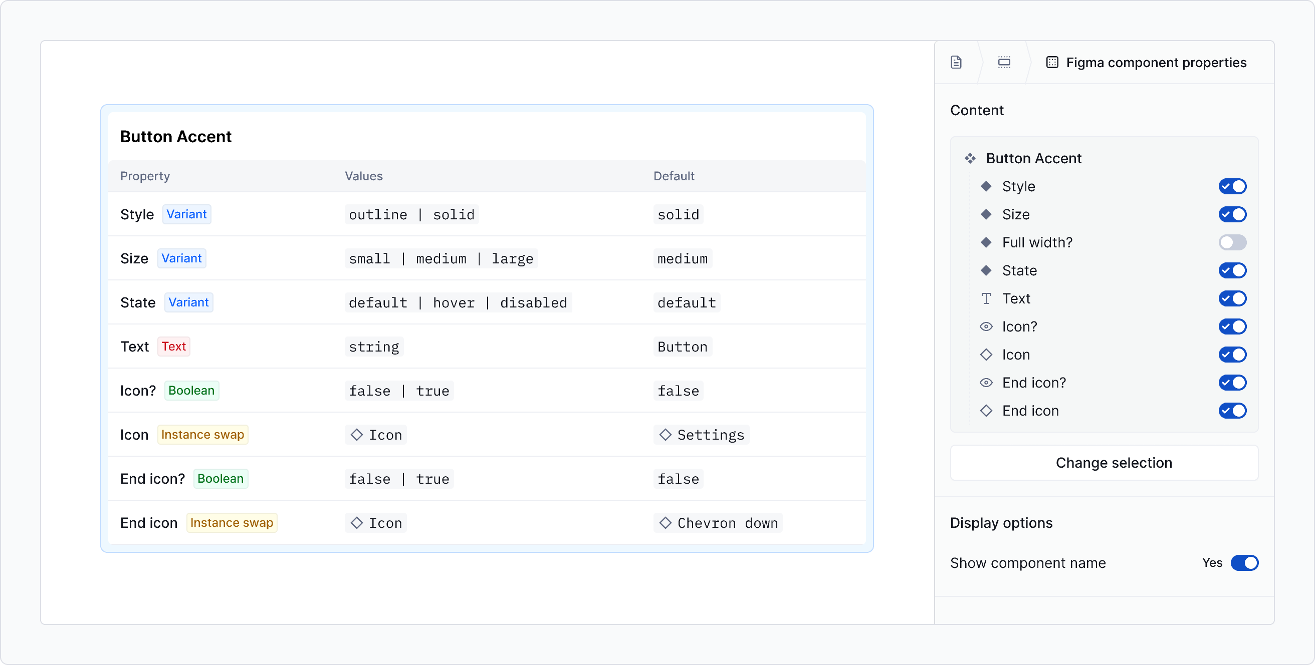 Figma component properties | Figma blocks | Made with Supernova