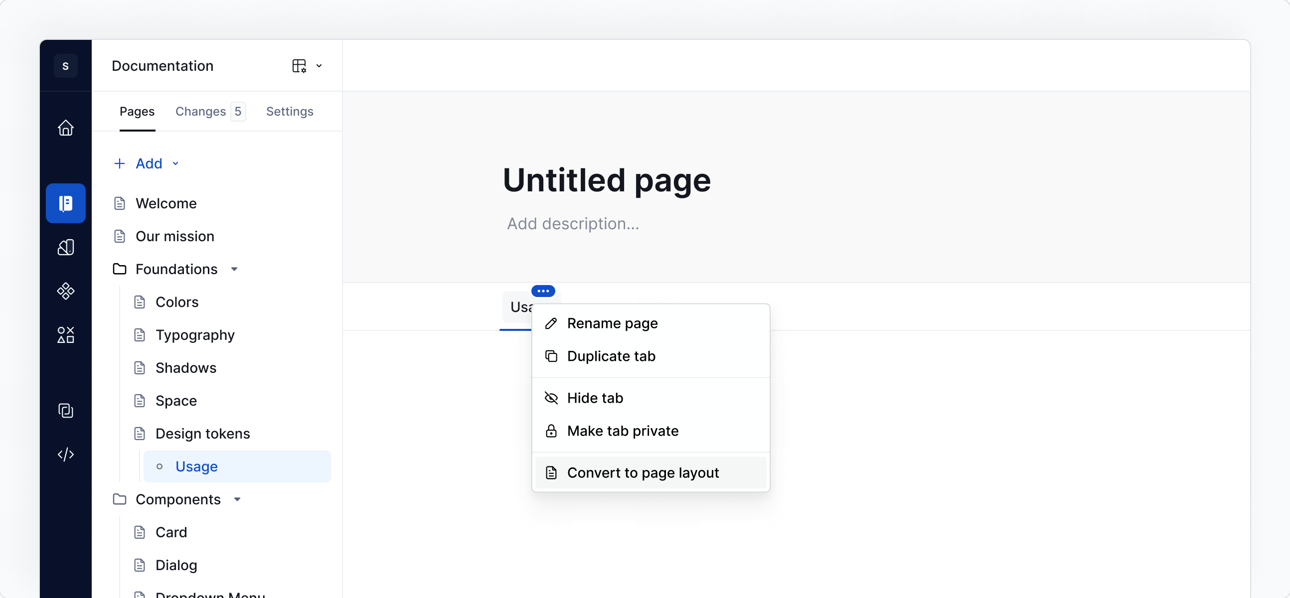 Tabbed pages | Pages, groups and tabs | Made with Supernova