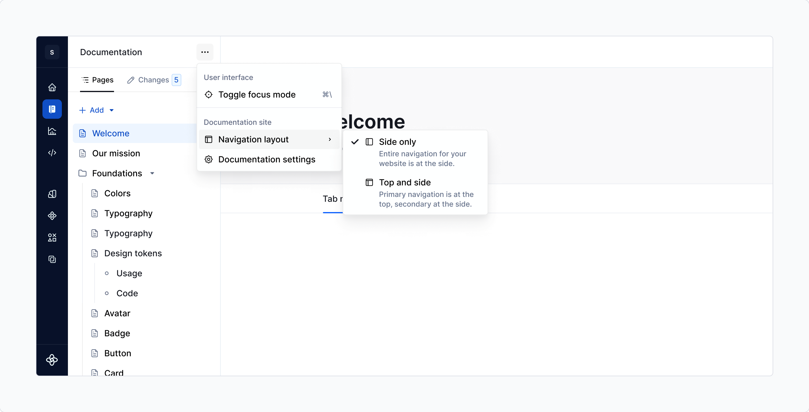 Navigation menu settings | Made with Supernova