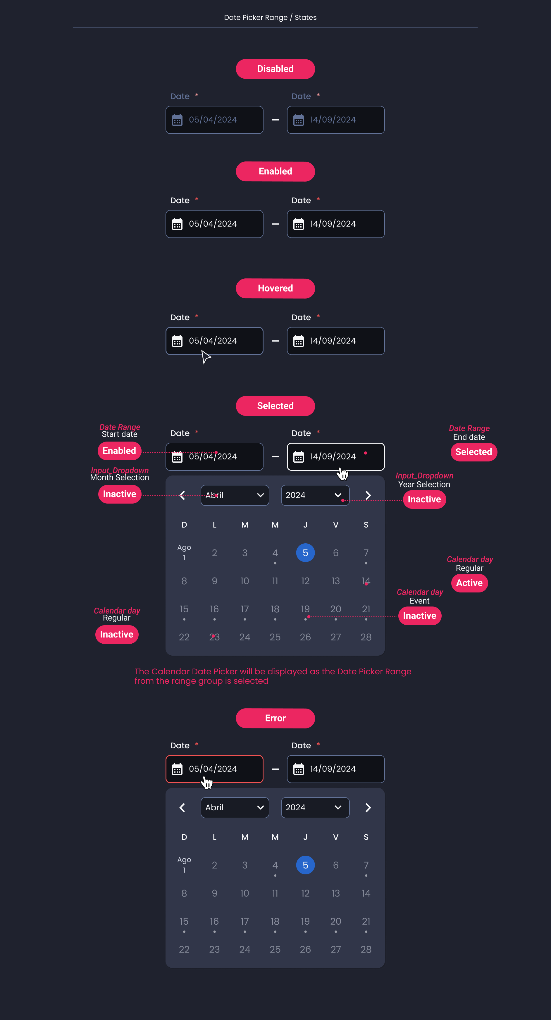 Descripción general | Date picker range | Made with Supernova