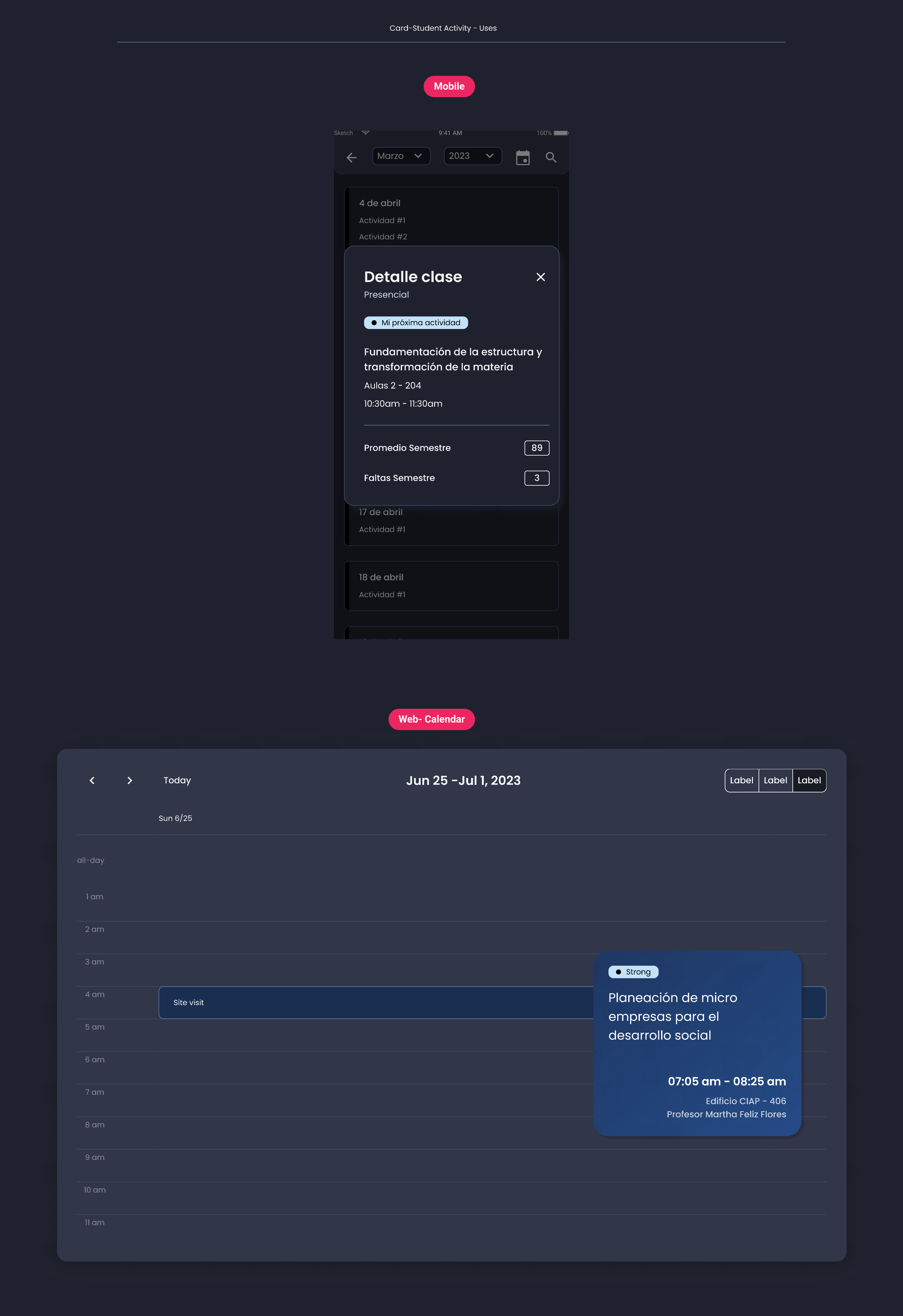 Descripción general | Card - Student Activity | Made with Supernova
