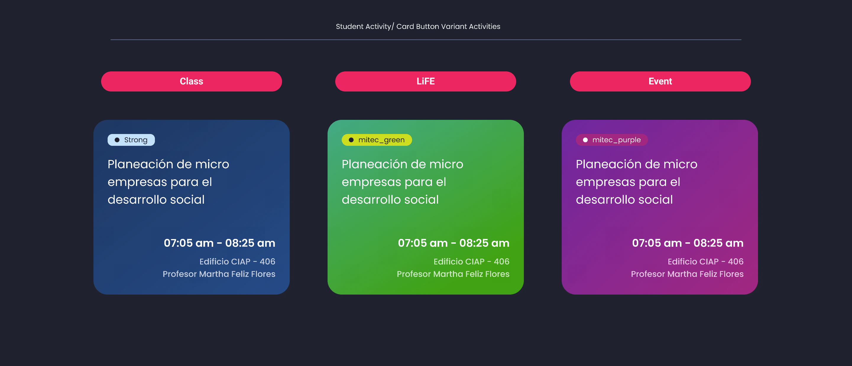 Descripción general | Card - Student Activity | Made with Supernova