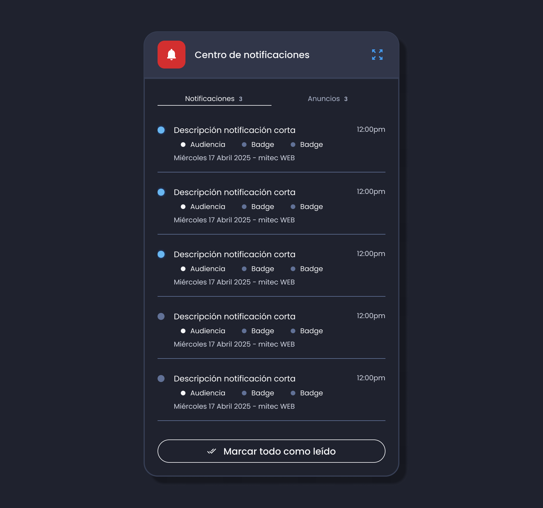 Descripción general | Notification card | Made with Supernova