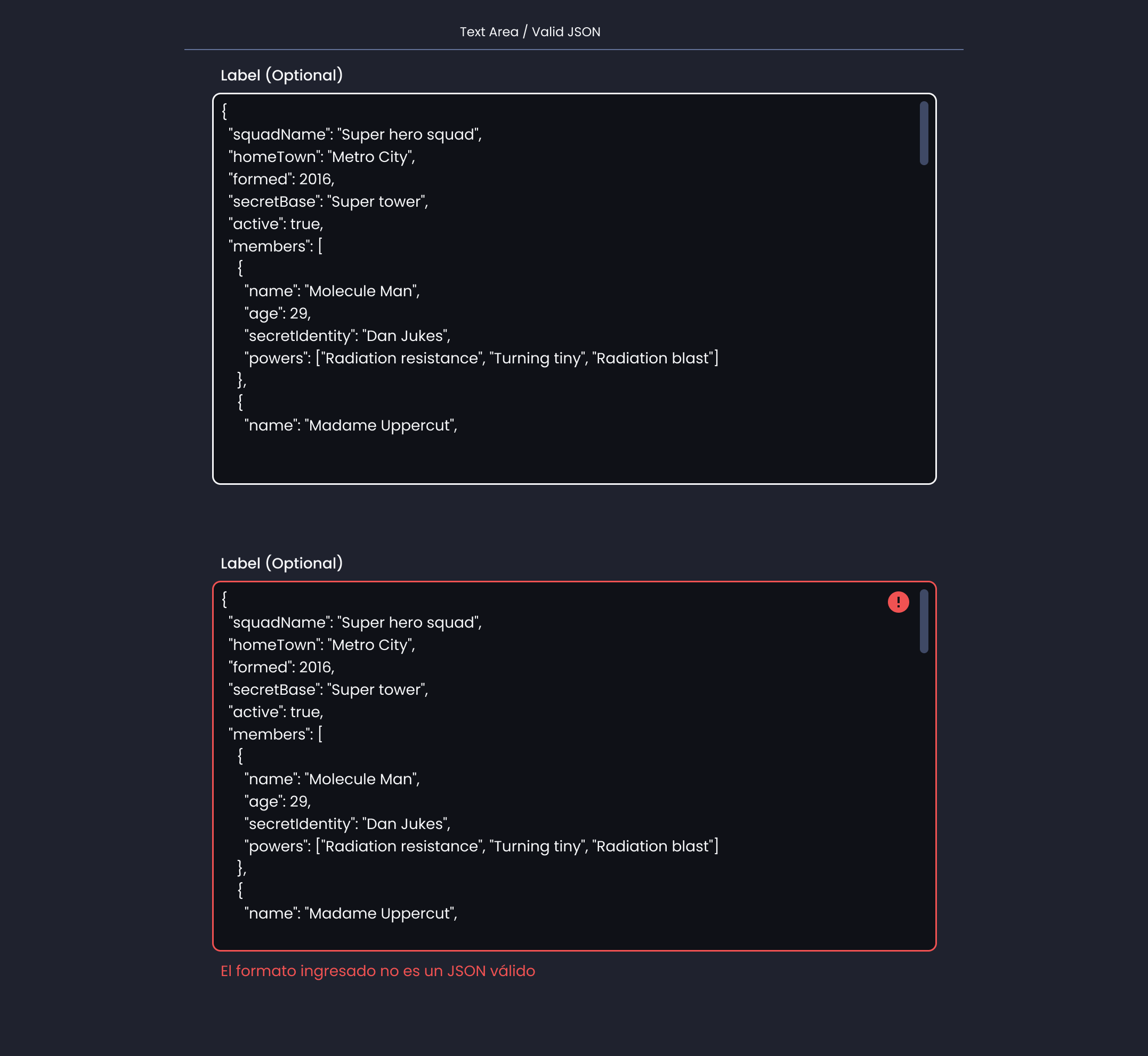 Text Input- validJSON | TECgpt | Made with Supernova