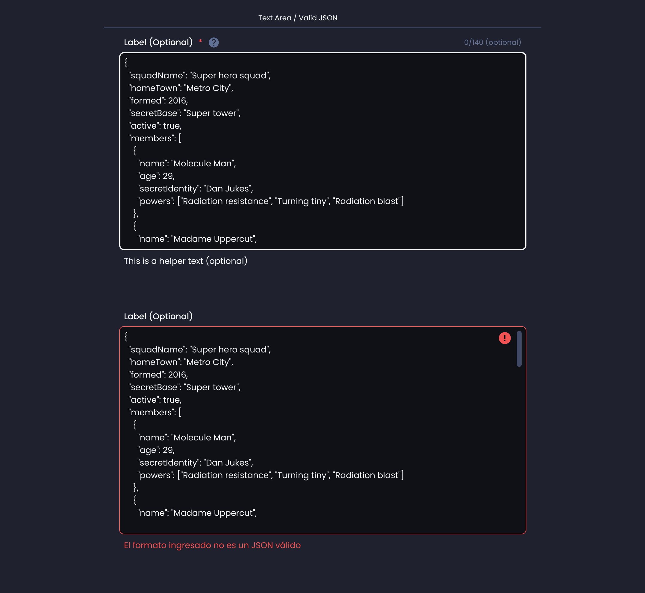 Text Input- validJSON | TECgpt | Made with Supernova