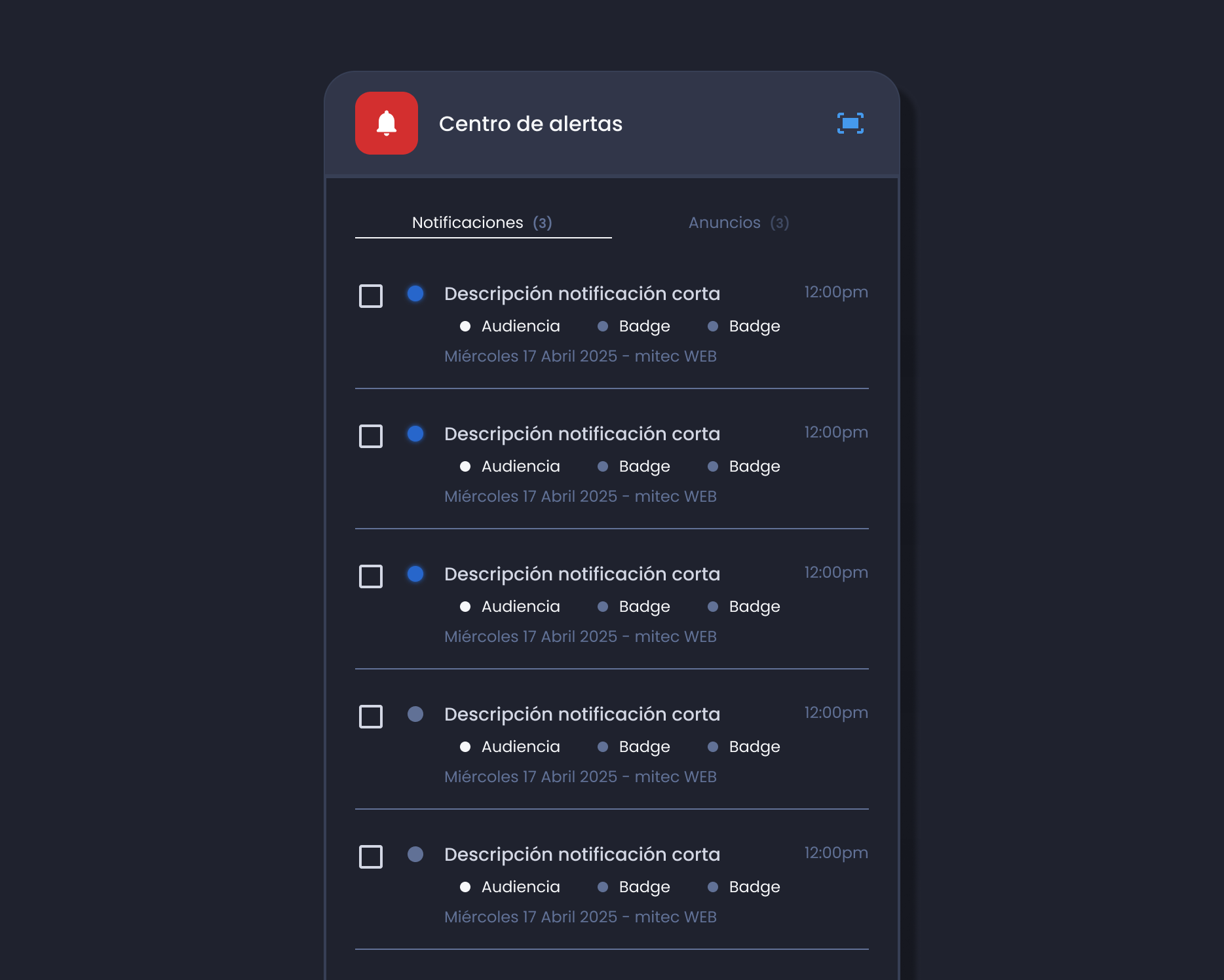 Descripción general | Notification card | Made with Supernova