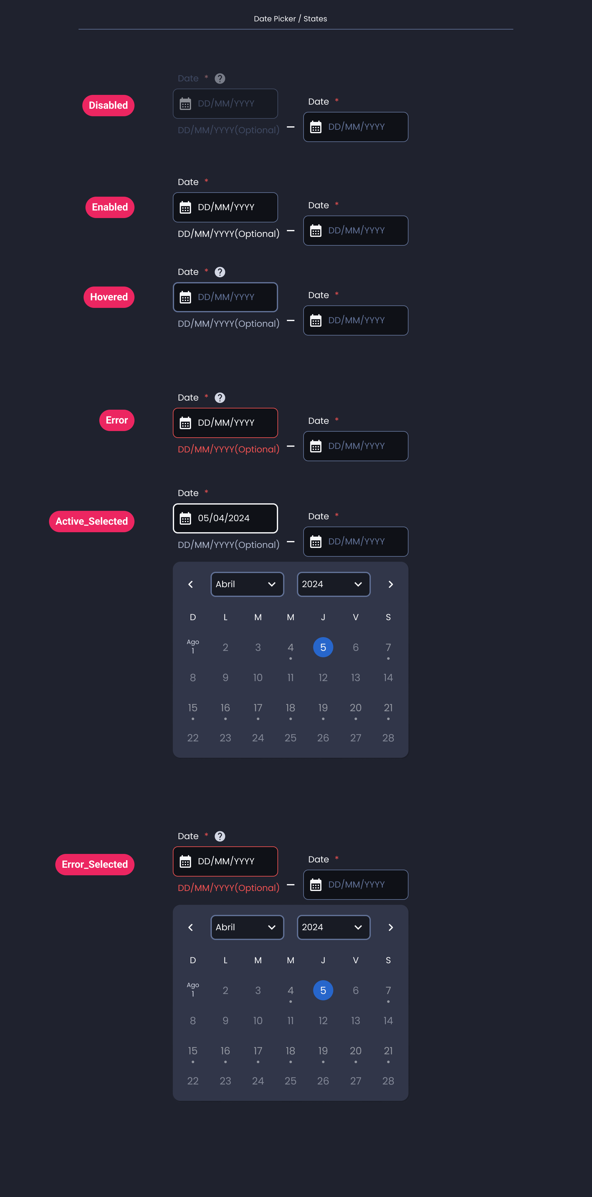Descripción general | Calendar date picker | Made with Supernova