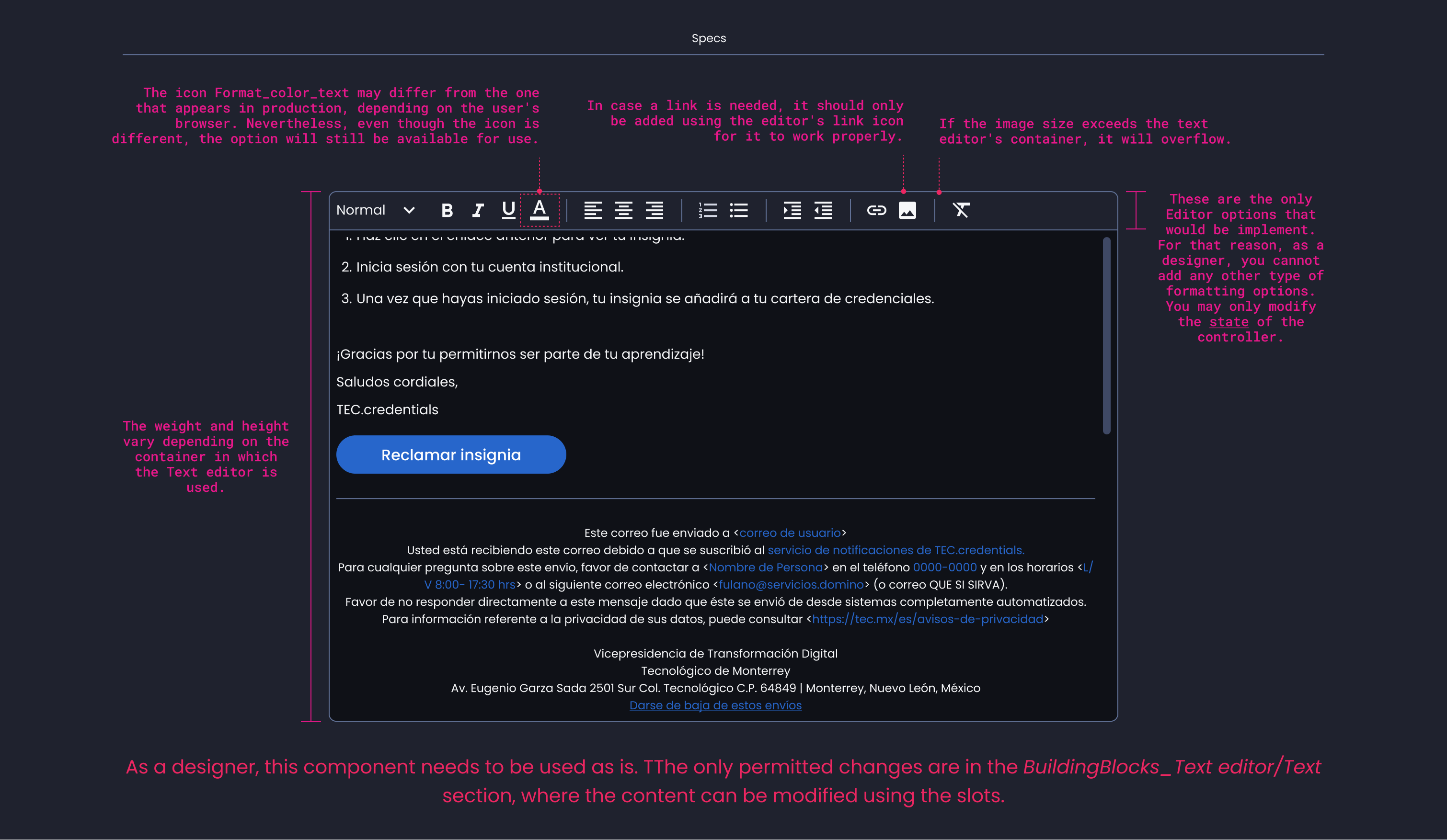 Descripción general | Text editor | Made with Supernova