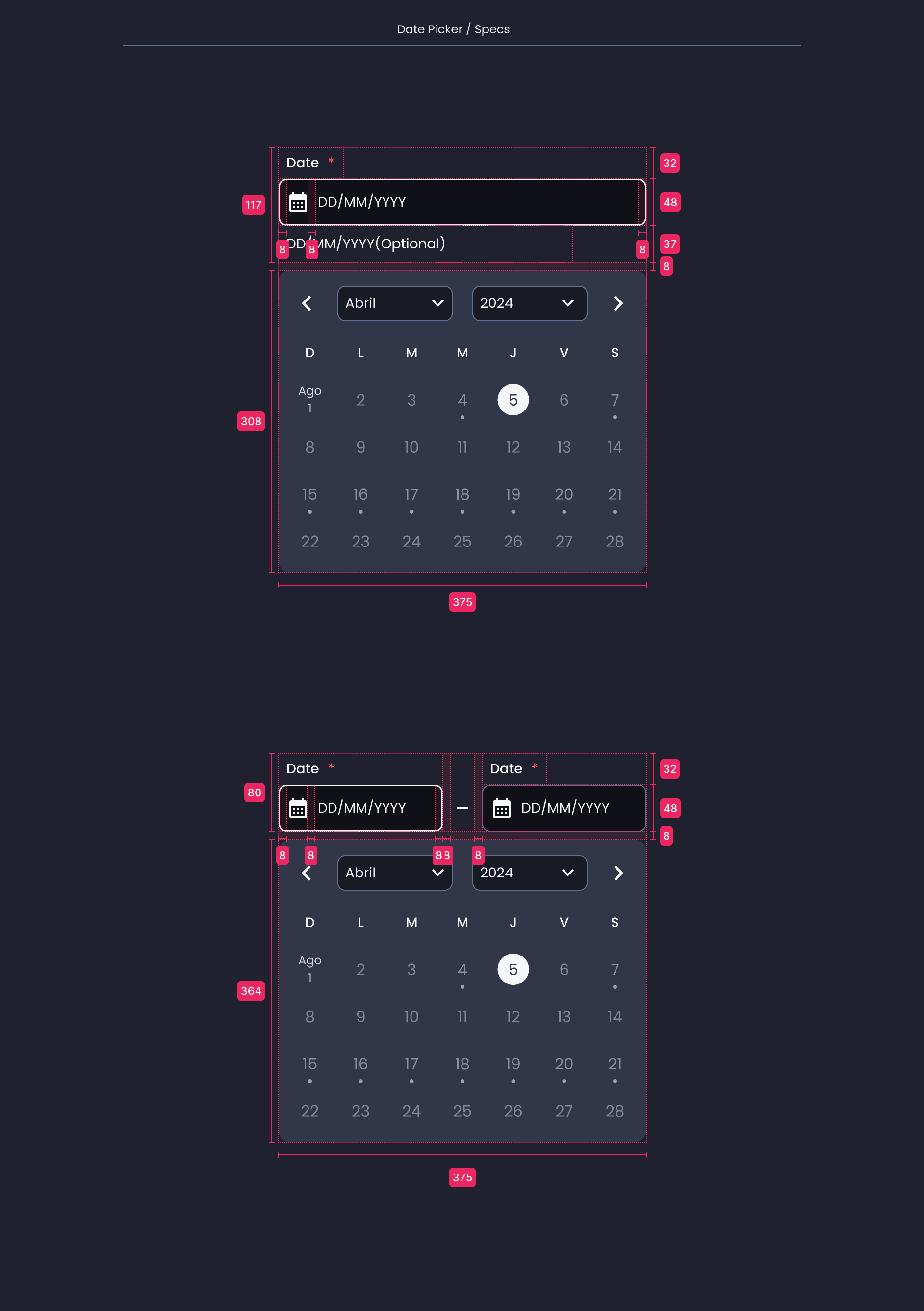 Descripción general | Calendar Date Picker | Made with Supernova