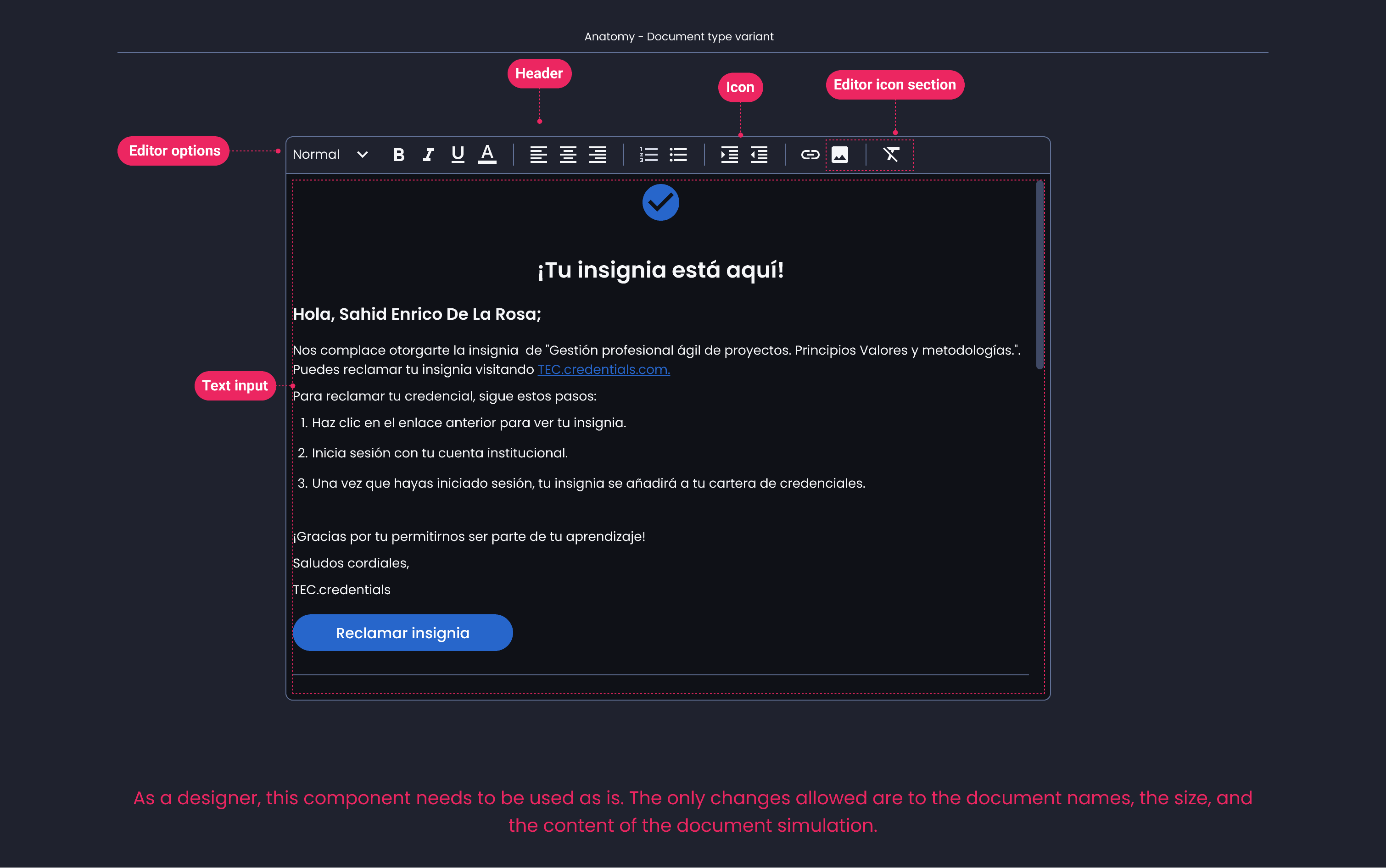 Descripción general | Text editor | Made with Supernova